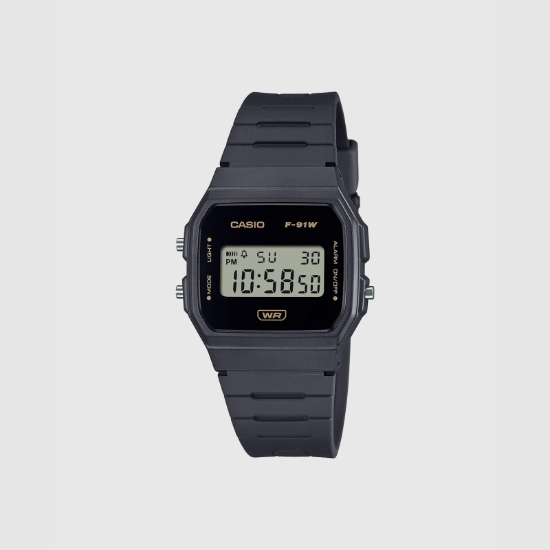 Casio Digital LED WR F91WB-8A Gold Accents Black Resin Band